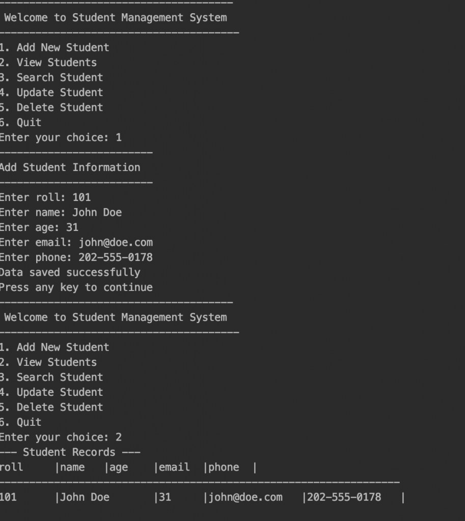 School Management System Project In C With Output